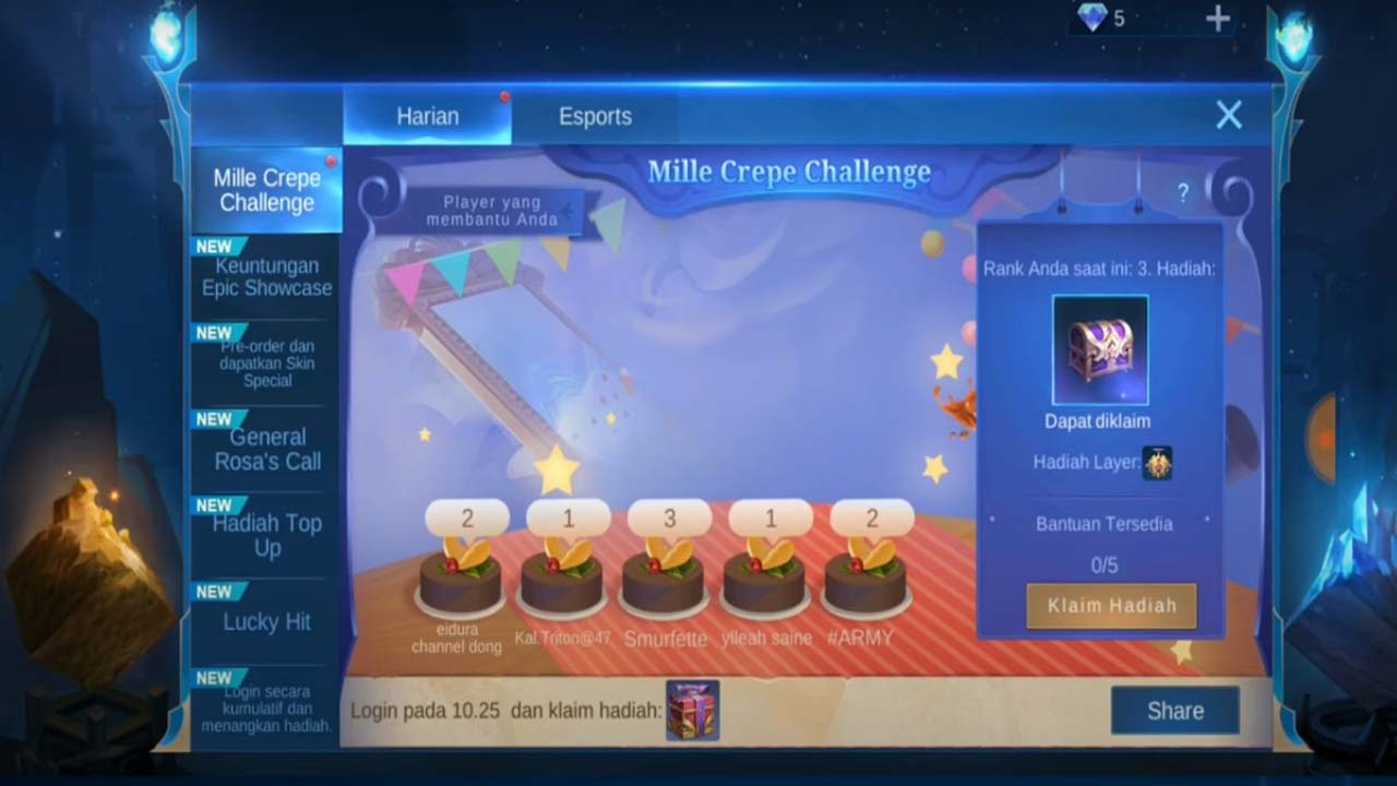 Dapatkan Skin Roger Gratis di Event Mille Crepe Mobile Legends (ML) | SPIN