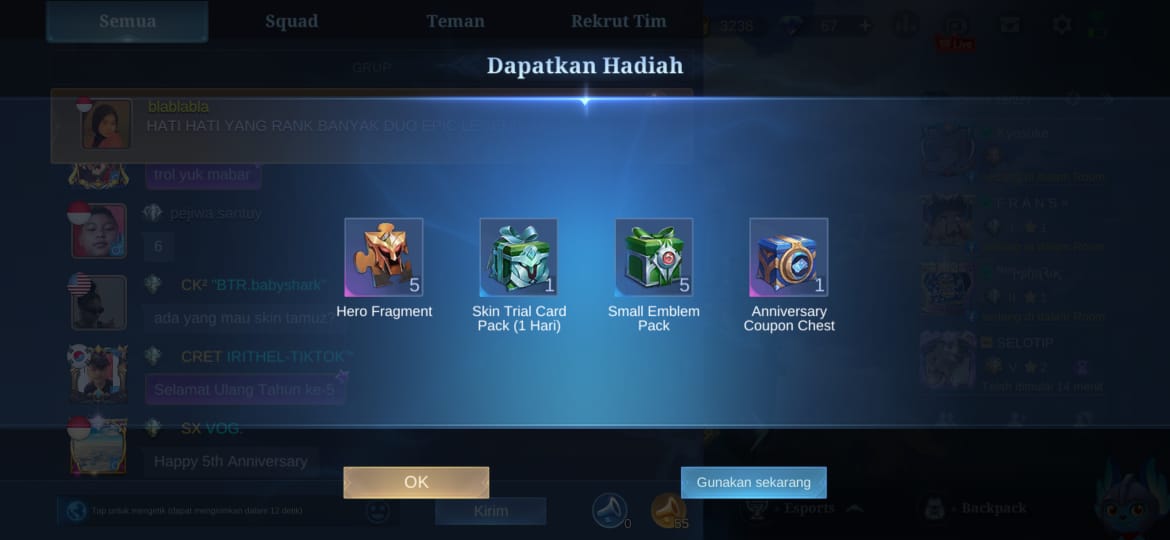 Cuma Ketik Angka Ini Di Kolom Chat MLBB, Bisa Dapat Hadiah Menarik!