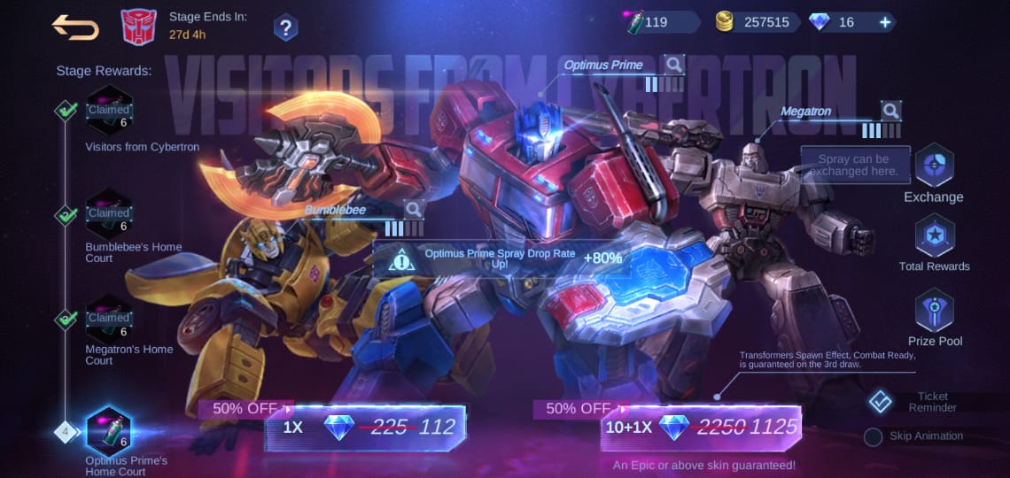 Kapan Bisa Draw Gratis di Event Optimus Prime Transformers MLBB?