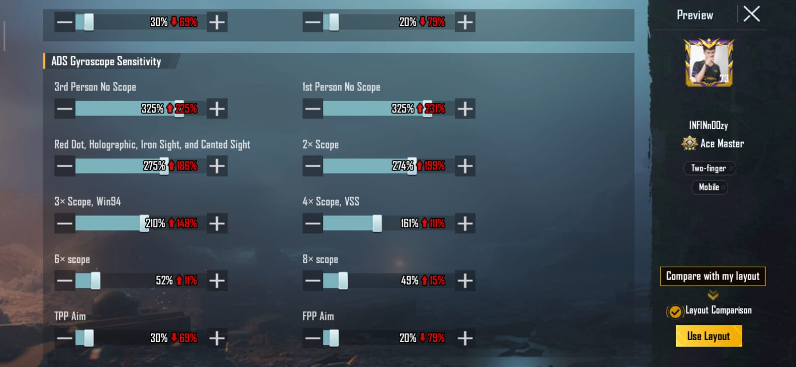 Guide Setting Sensitivitas dan Layout PUBG Mobile Versi INFIN nOOzy