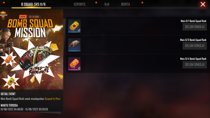 Main Bomb Squad Rank FF, Dapatkan Skin Parasut dan Voucher Gratis!