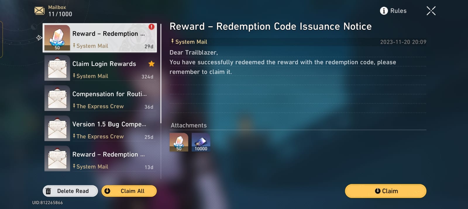 Kode Redeem Honkai Star Rail (HSR) 20 November 2023 Versi 1.5!